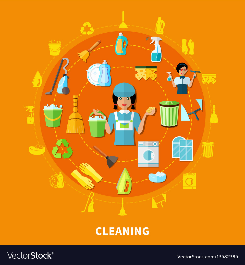 Cleaning tools round composition Royalty Free Vector Image