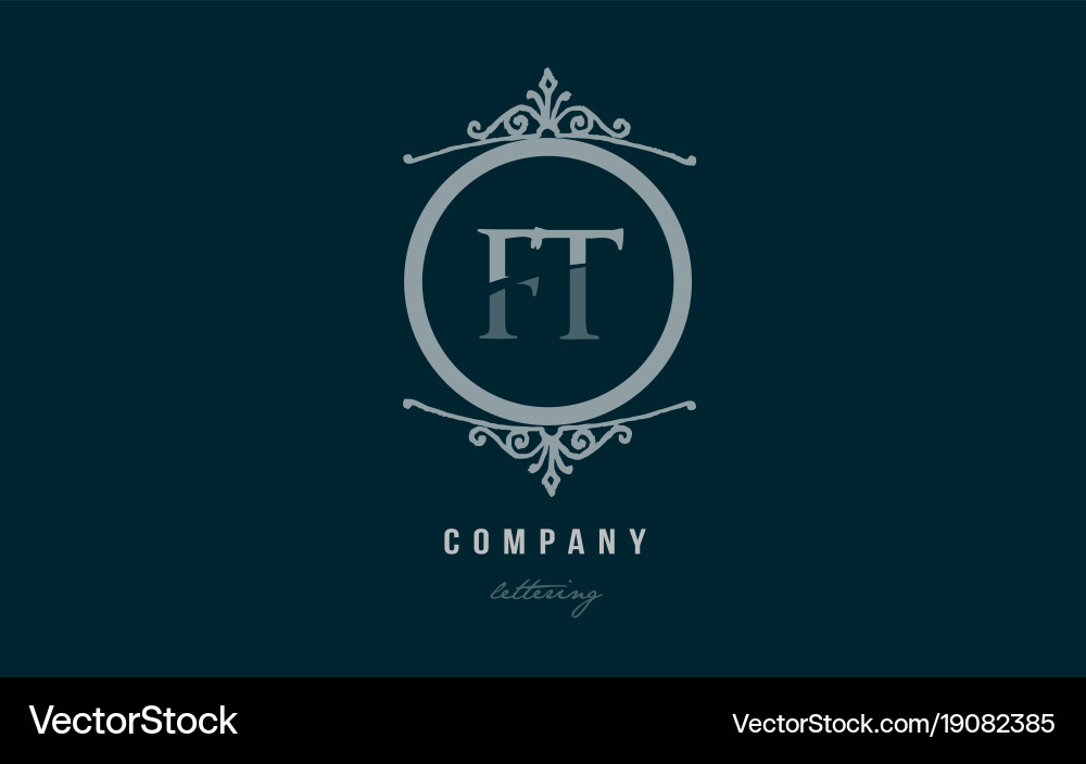 Ft f t blue decorative monogram alphabet letter Vector Image