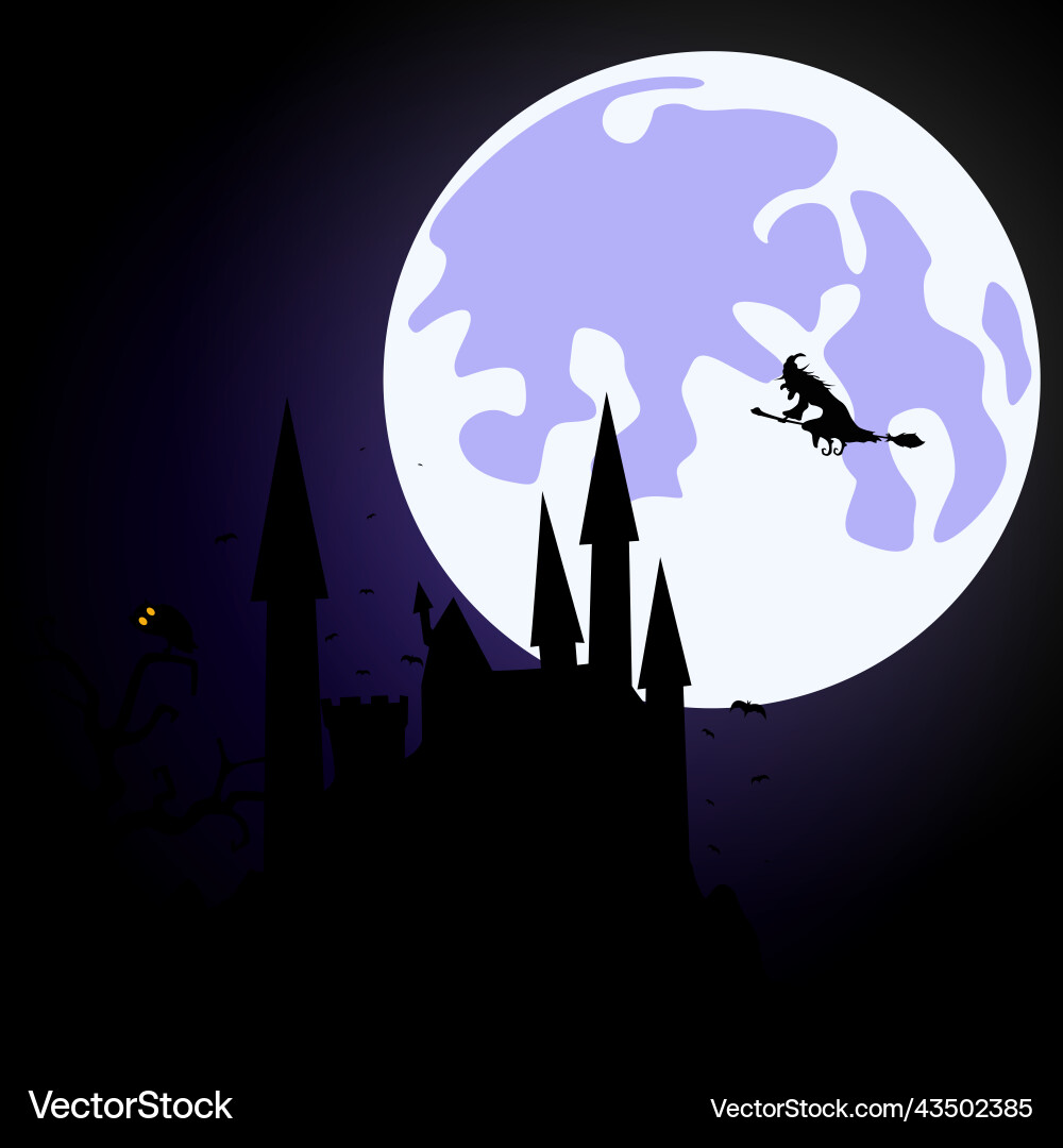 Halloween background with witch flying Royalty Free Vector
