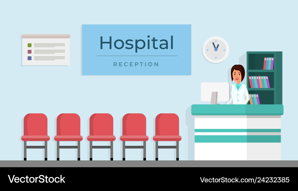 Hospital reception with woman Royalty Free Vector Image