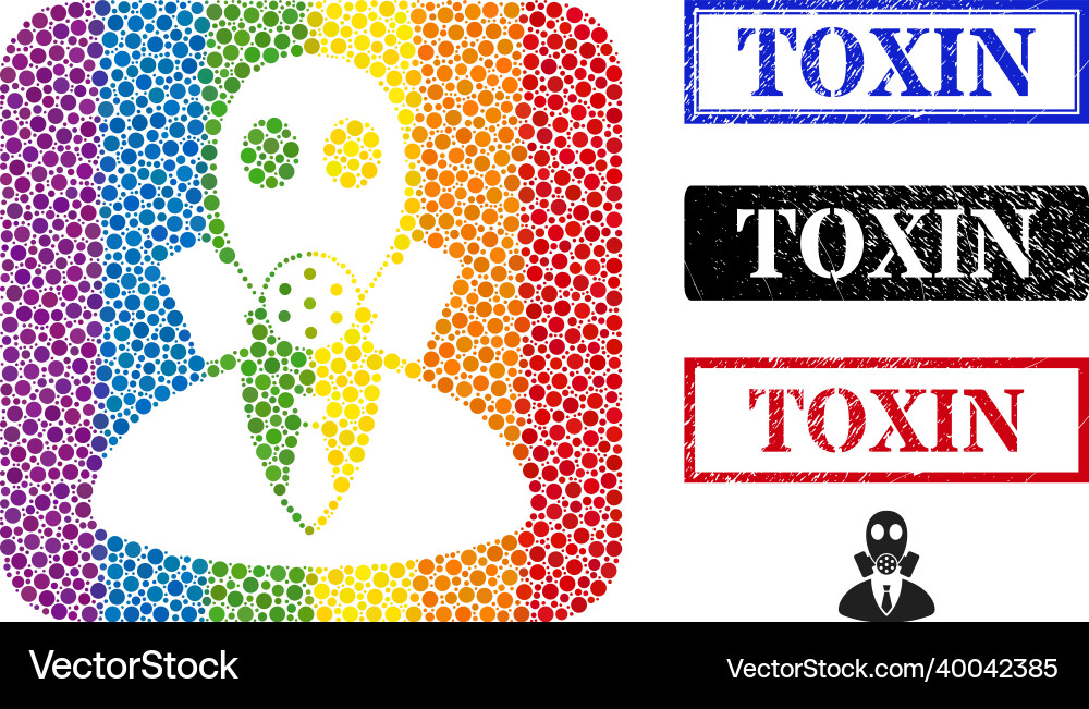 Scratched toxin stamp and dotted mosaic gasmask Vector Image