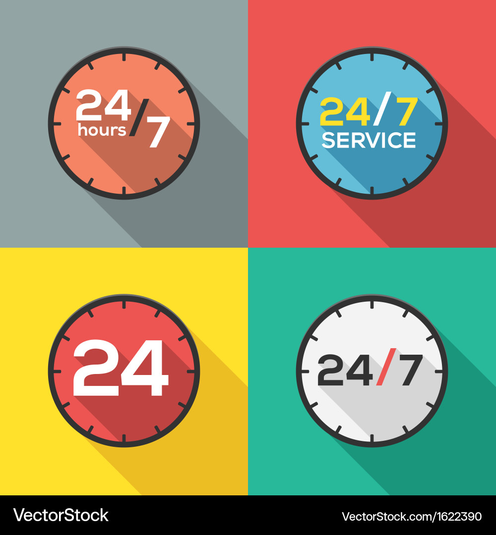 24 hours a day and 7 days week flat icon clock Vector Image