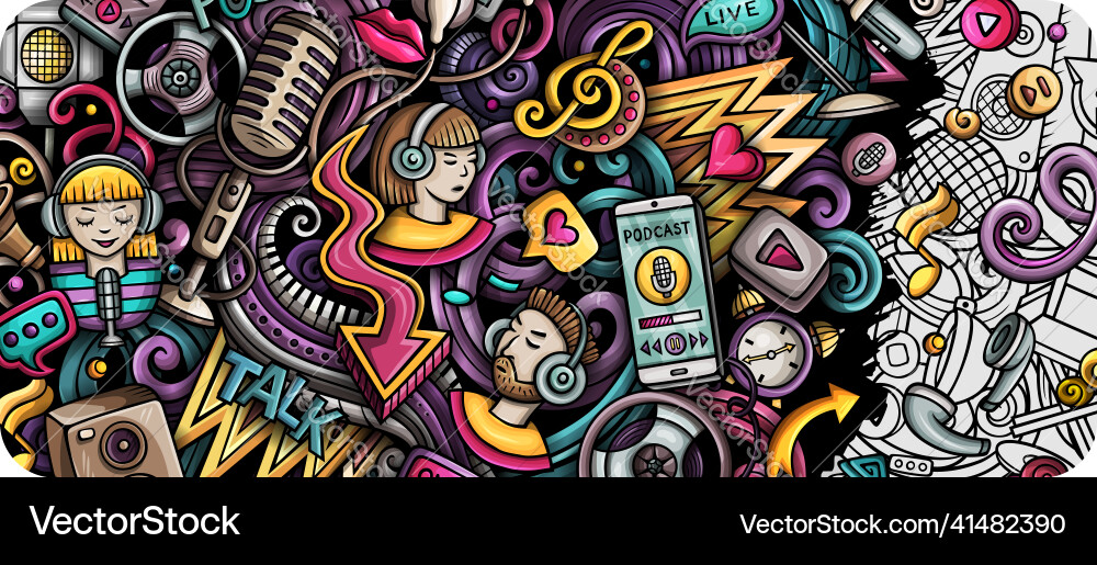 Audio content hand drawn doodle banner cartoon Vector Image