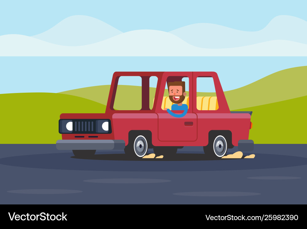 Boy in red sport car Royalty Free Vector Image