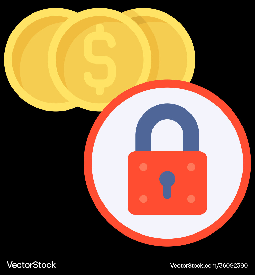 Coins with lock icon bankruptcy related Royalty Free Vector