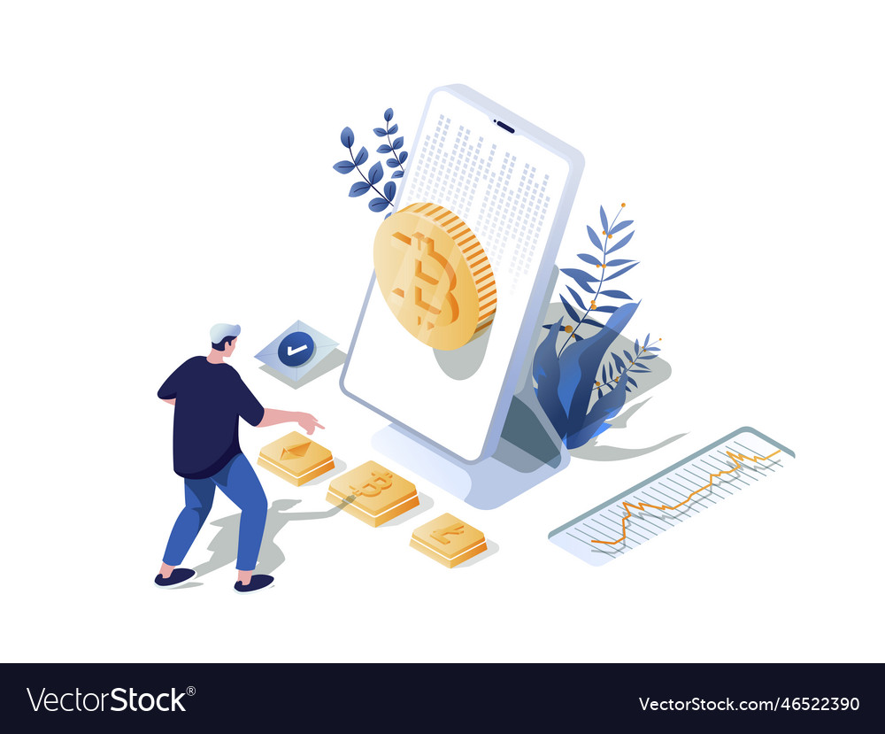 Cryptocurrency concept 3d isometric web scene Vector Image