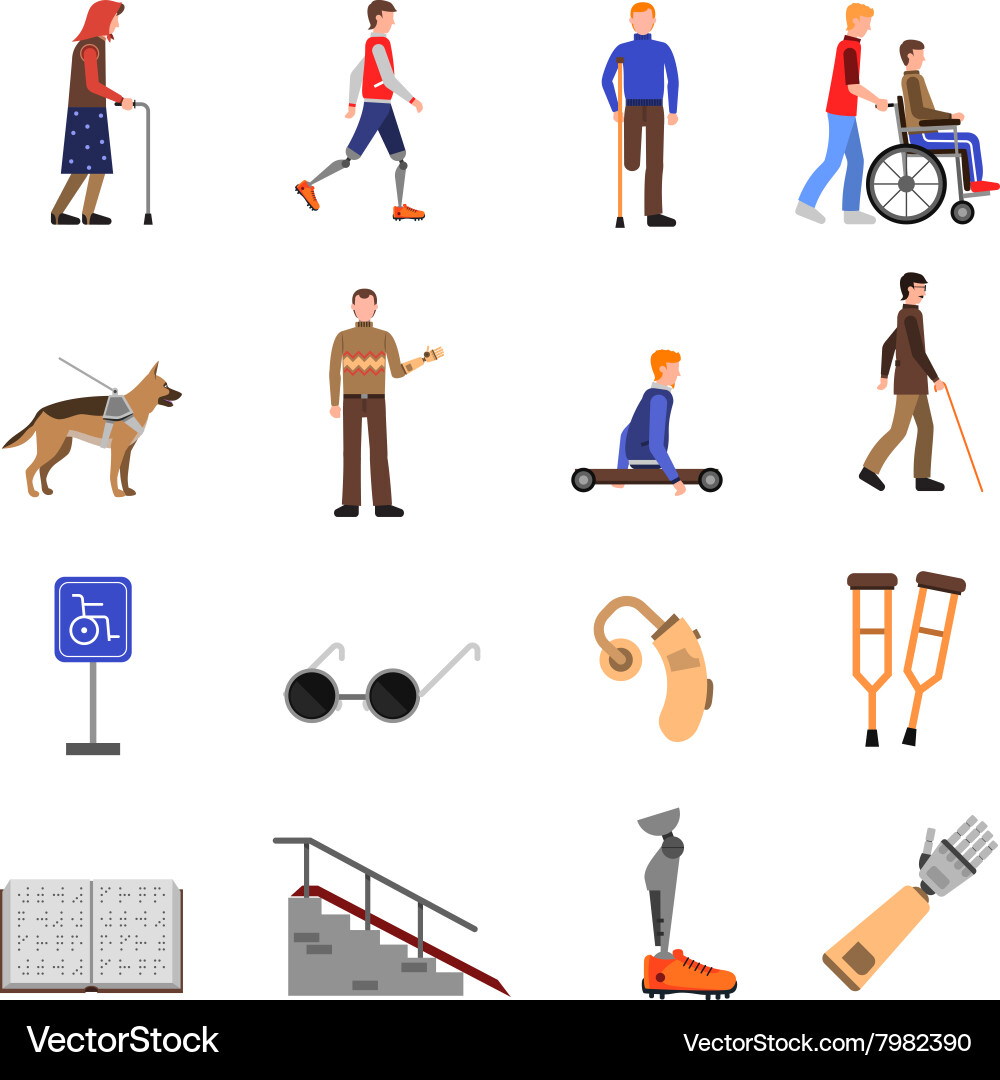 Disabled handicapped people flat icons set Vector Image