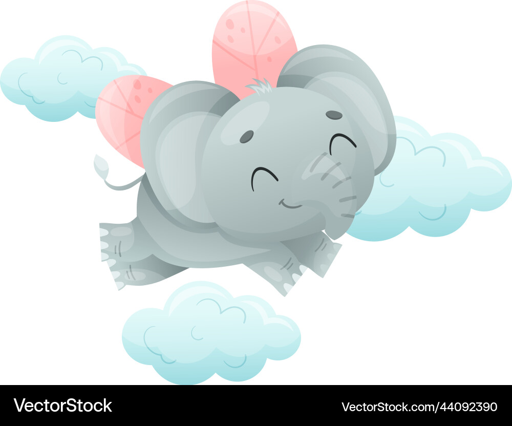 Funny grey elephant with large ear flaps and trunk