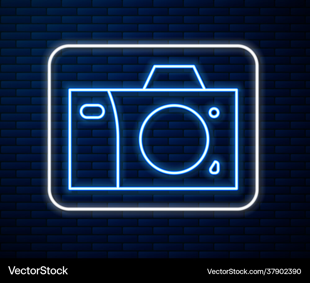 Glowing neon line photo camera icon isolated Vector Image