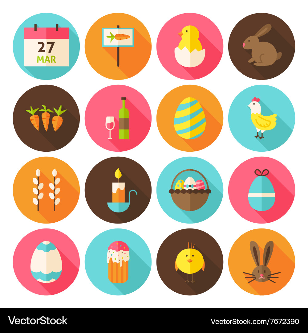 Happy easter holiday circle icons set with long Vector Image