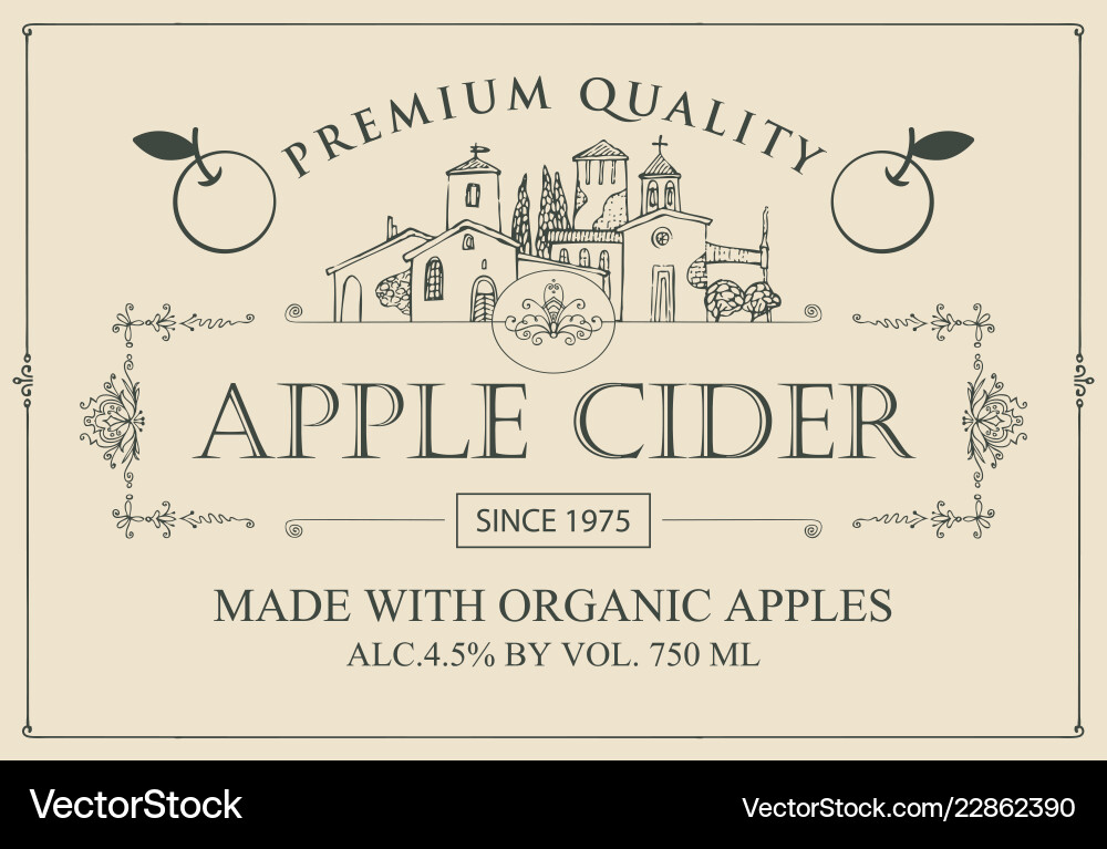 Label for apple cider with apple in retro style Vector Image