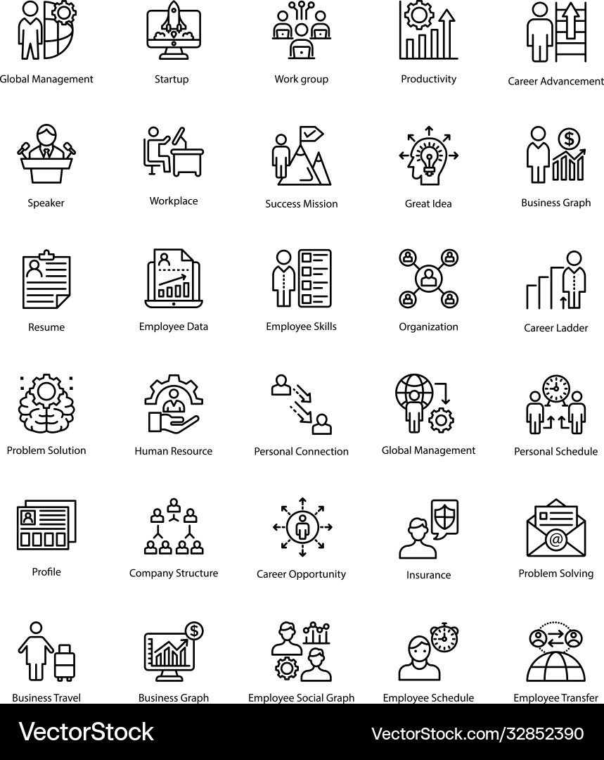 Pack business management line icons Royalty Free Vector