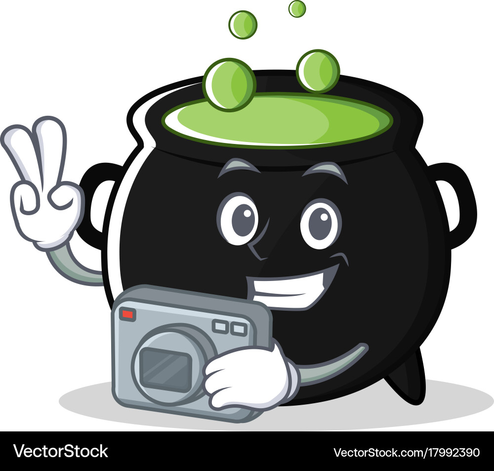 Photography magic cauldron character cartoon Vector Image