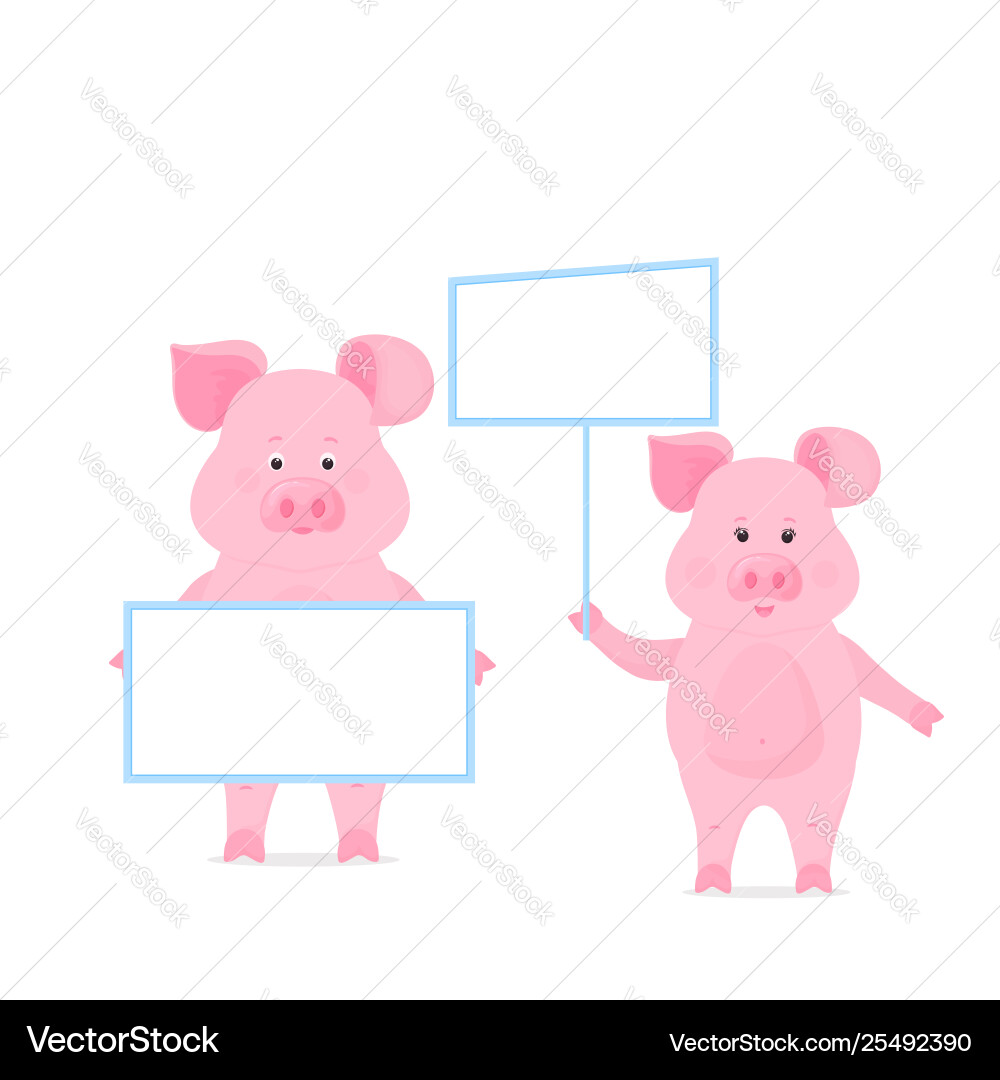 Pig hold a blank sign clean poster empty Vector Image