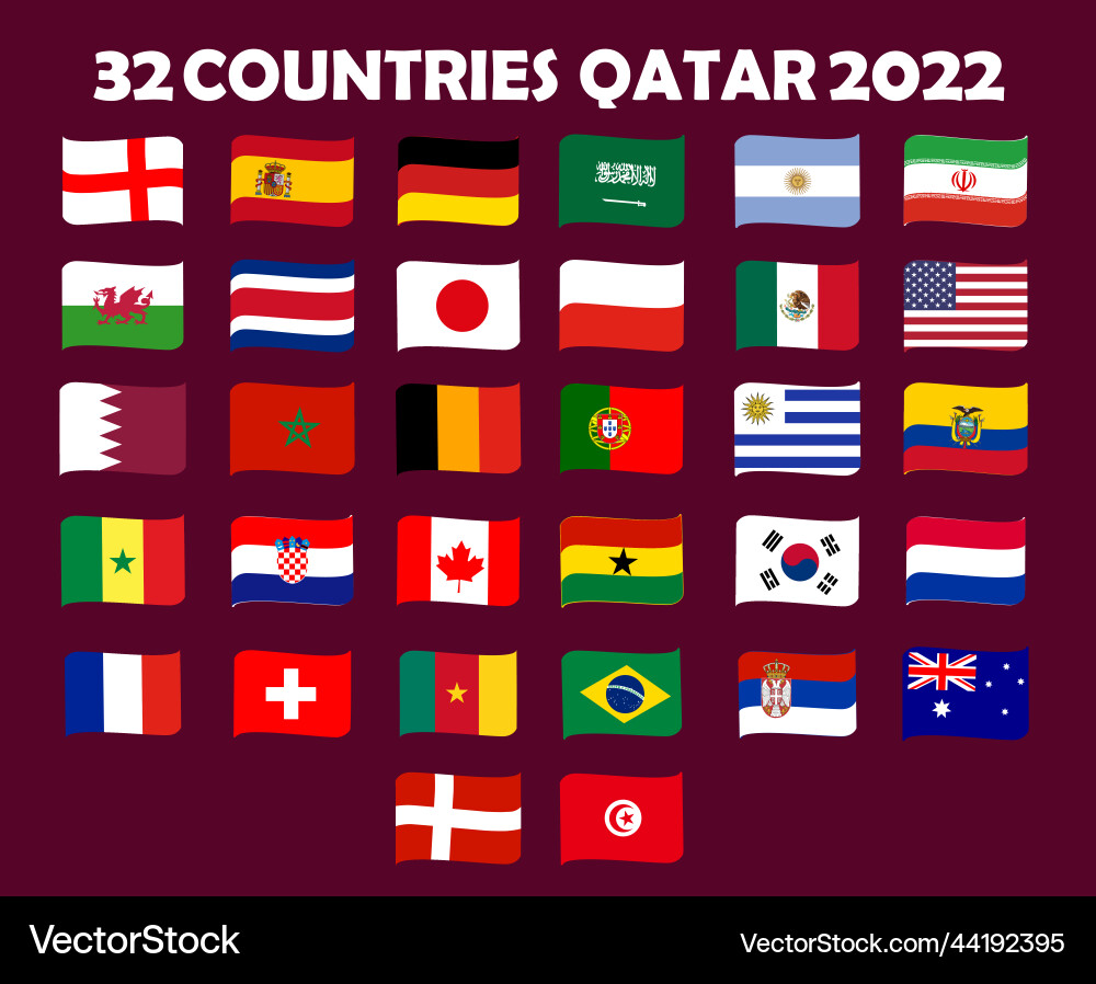 32 countries flag ribbon symbol countries Vector Image