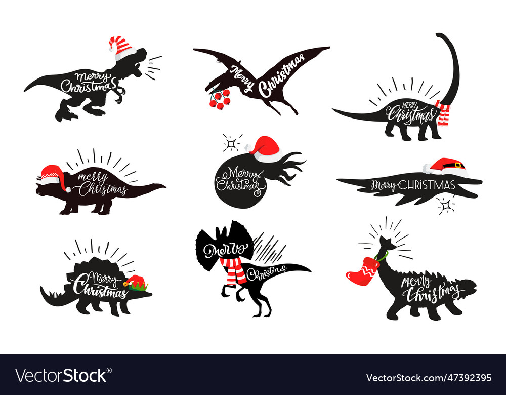 Christmas dinosaurs bundle Royalty Free Vector Image