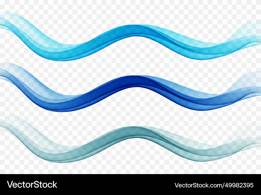 Collection of wavy wave design elements in blue Vector Image