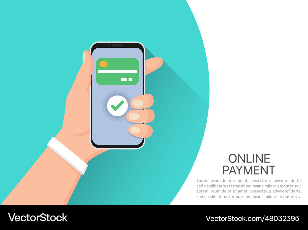 Hand holding smartphone with online payment Vector Image
