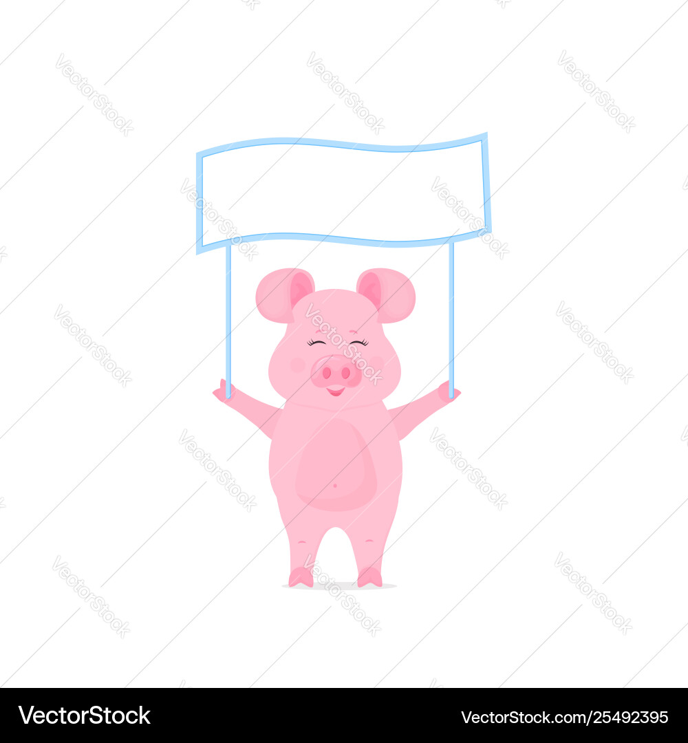 Pig hold a blank sign clean poster empty Vector Image
