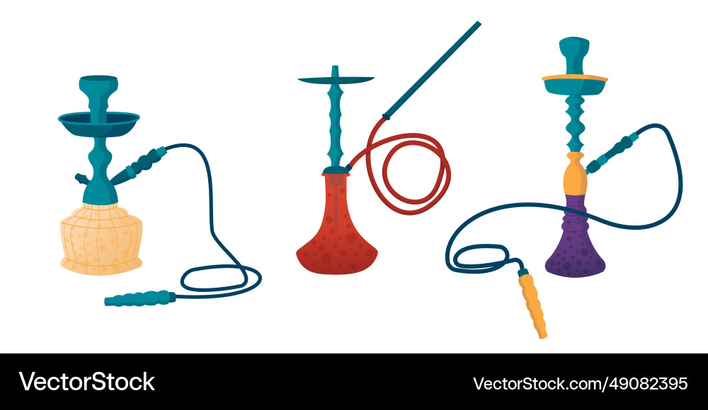 Set of hookah in flat style isolated Royalty Free Vector