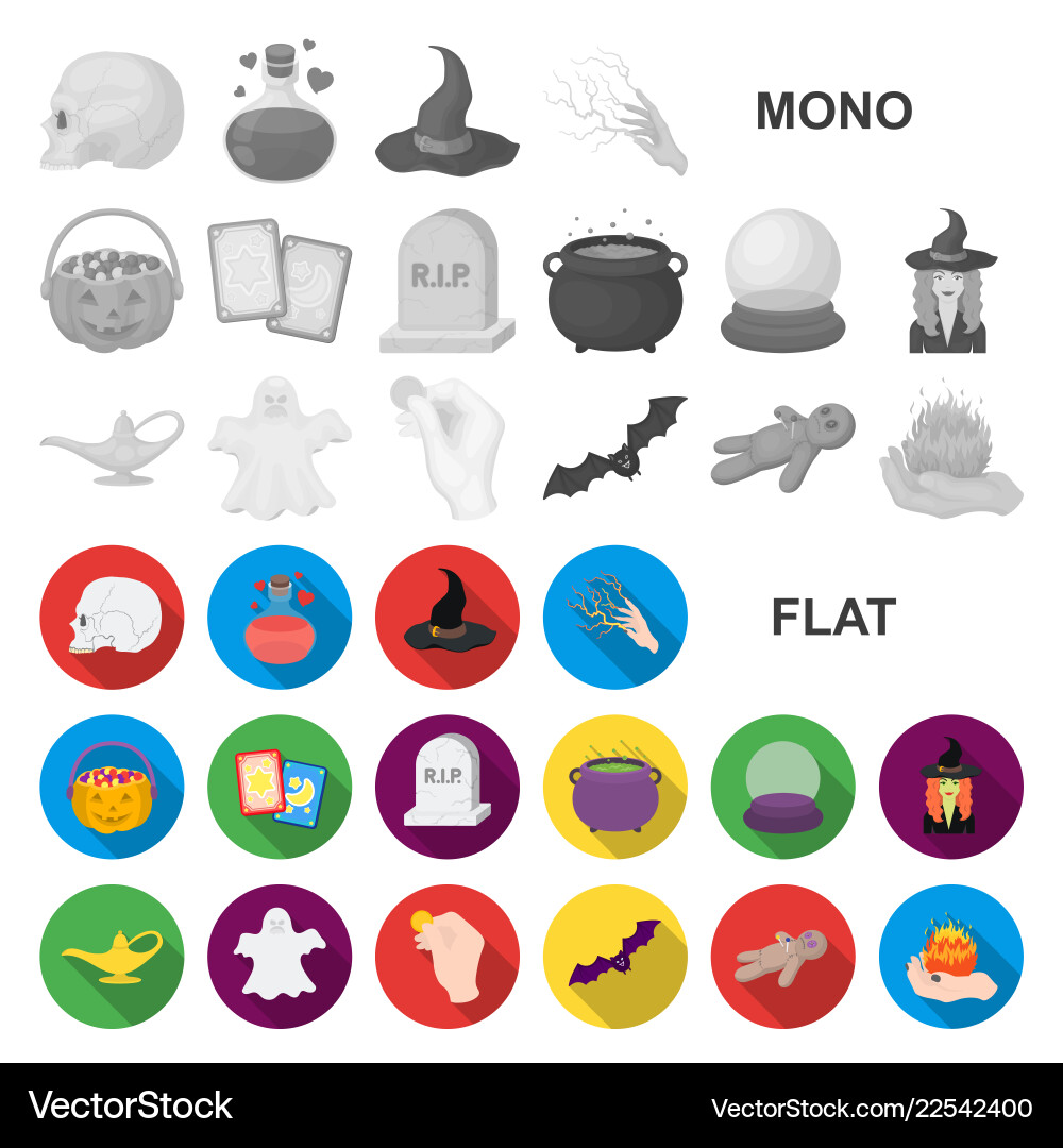 Flat and white magic icons in set collection Vector Image