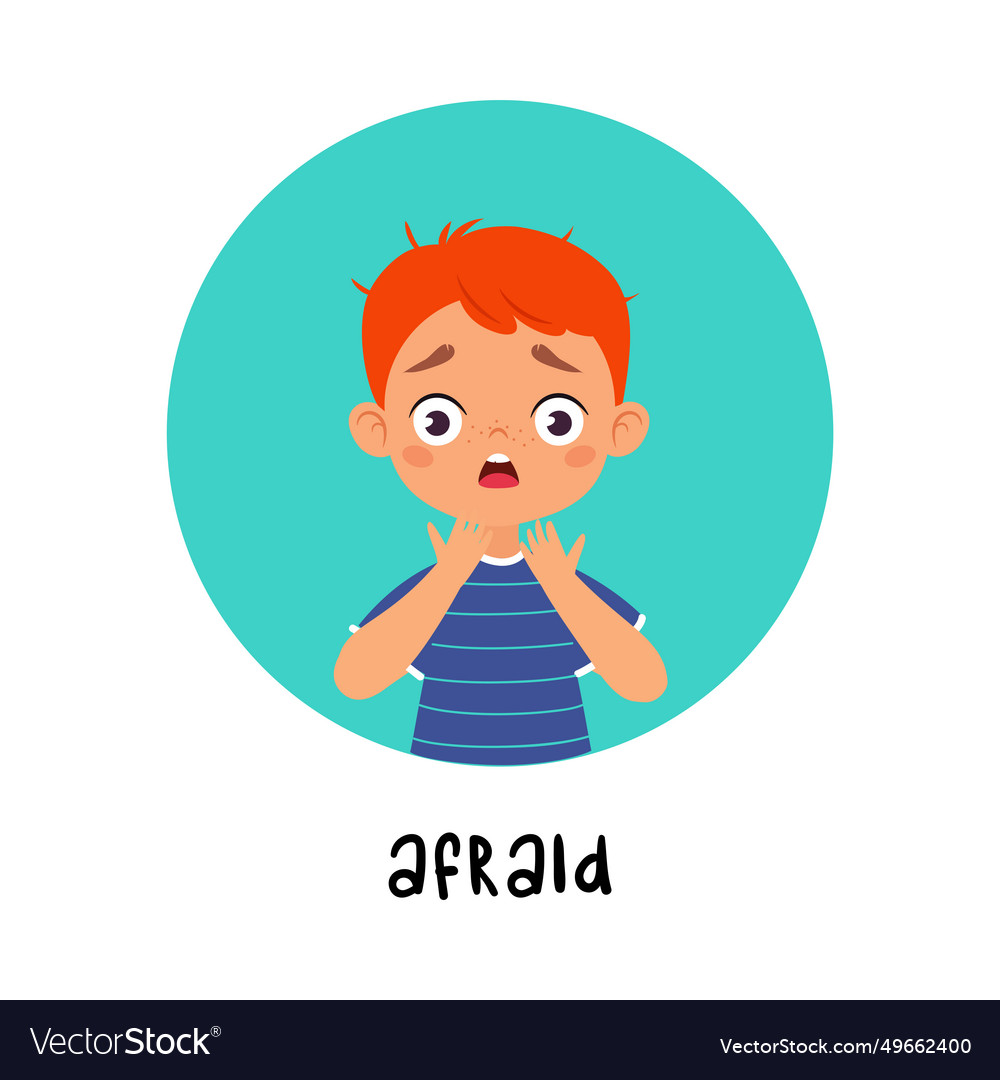 Kid emotion with afraid boy character in round Vector Image