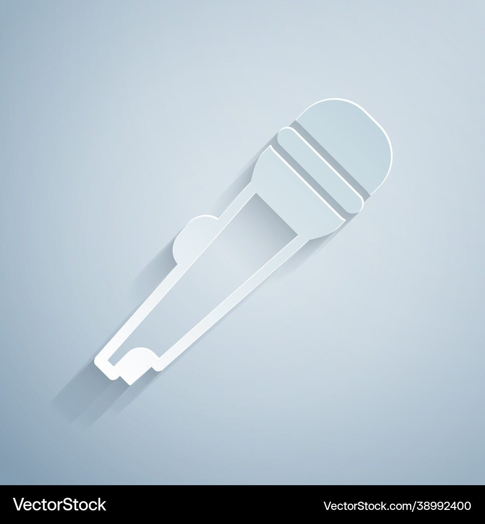 Paper cut microphone icon isolated on grey Vector Image