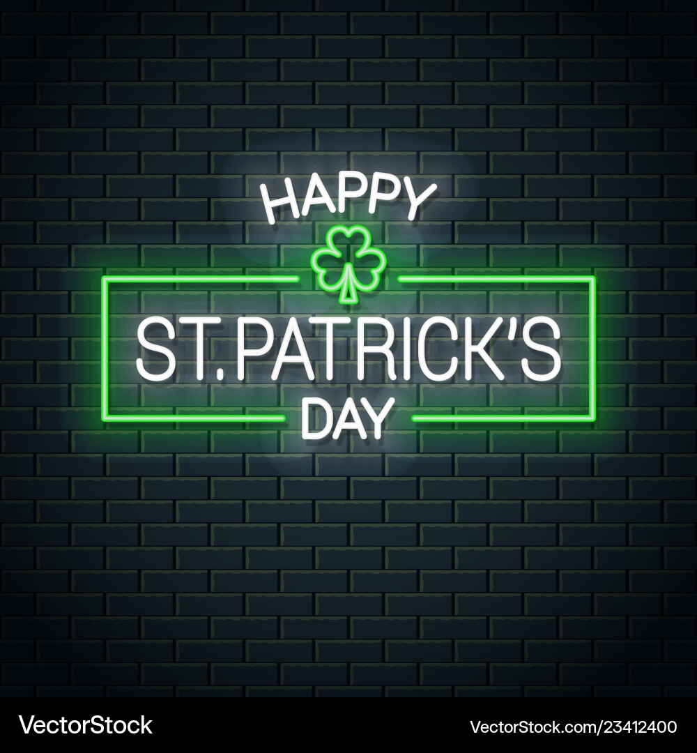 Patrick day neon banner clover neon sign Vector Image