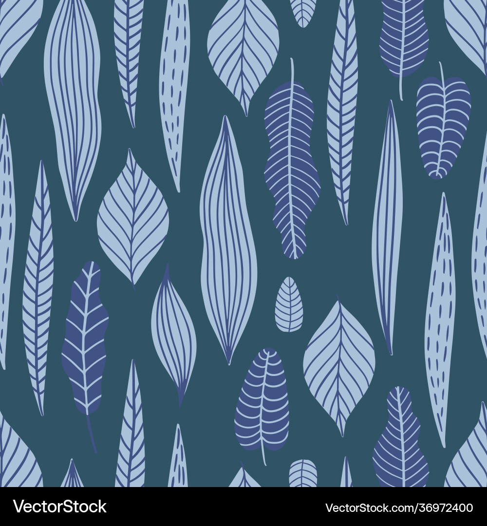 Seamless pattern with blue flowers and leaves Vector Image