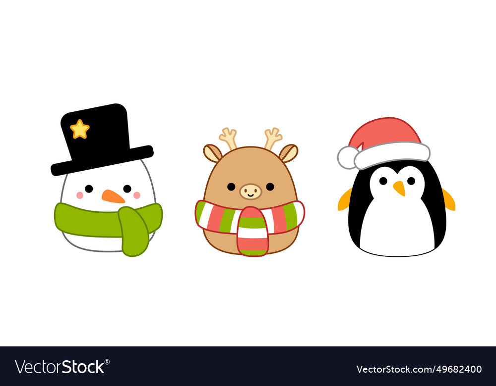 Snowman deer in scarf penguin christmas hat Vector Image
