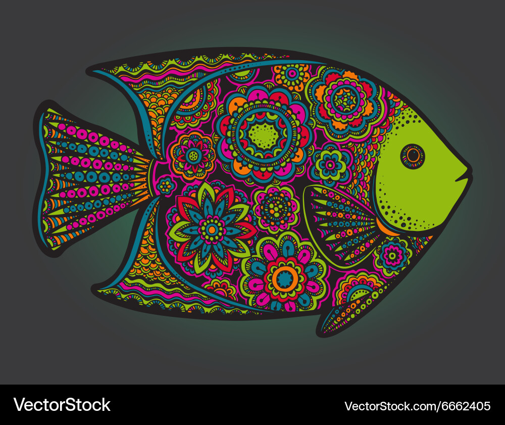 Beautiful colorful hand drawn fish Royalty Free Vector Image