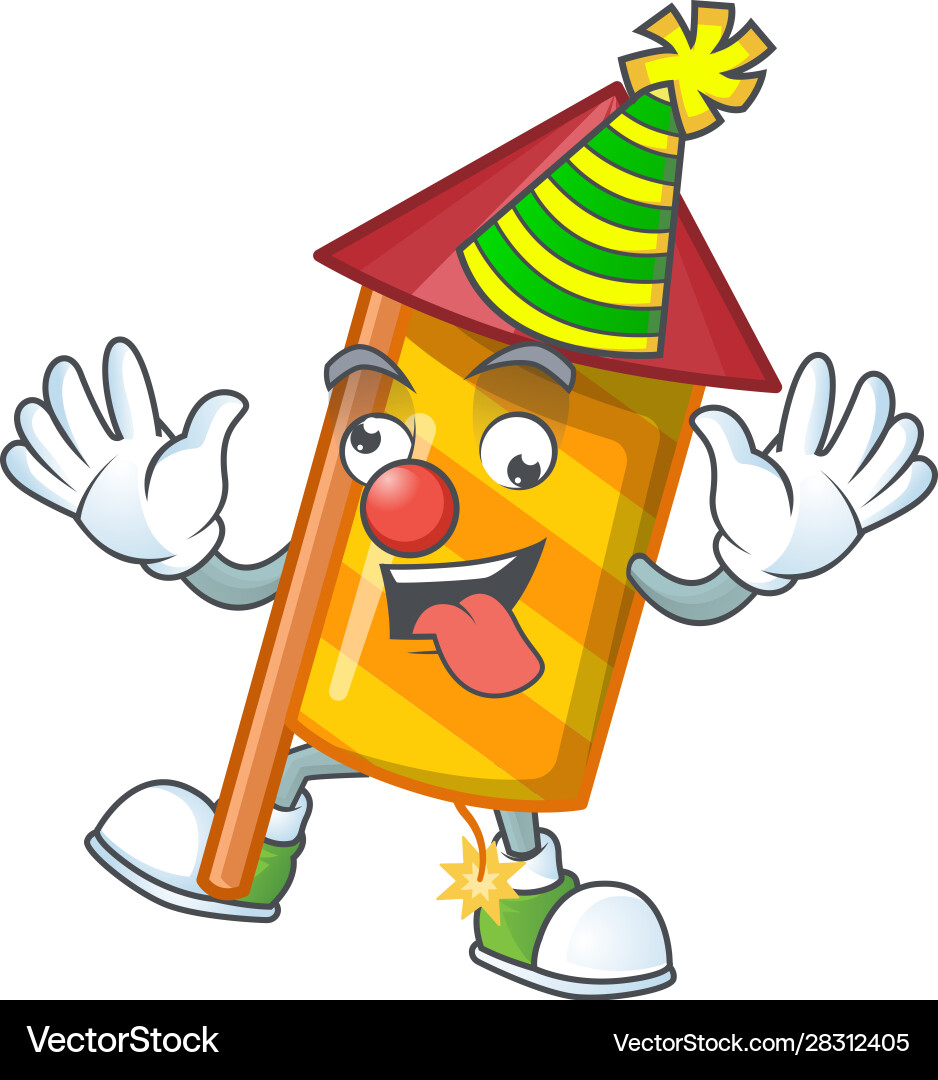 Cute clown yellow stripes fireworks rocket placed Vector Image