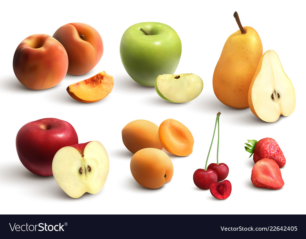 Cutted fruits realistic set Royalty Free Vector Image Cutted fruits realistic set Royalty Free Vector Image