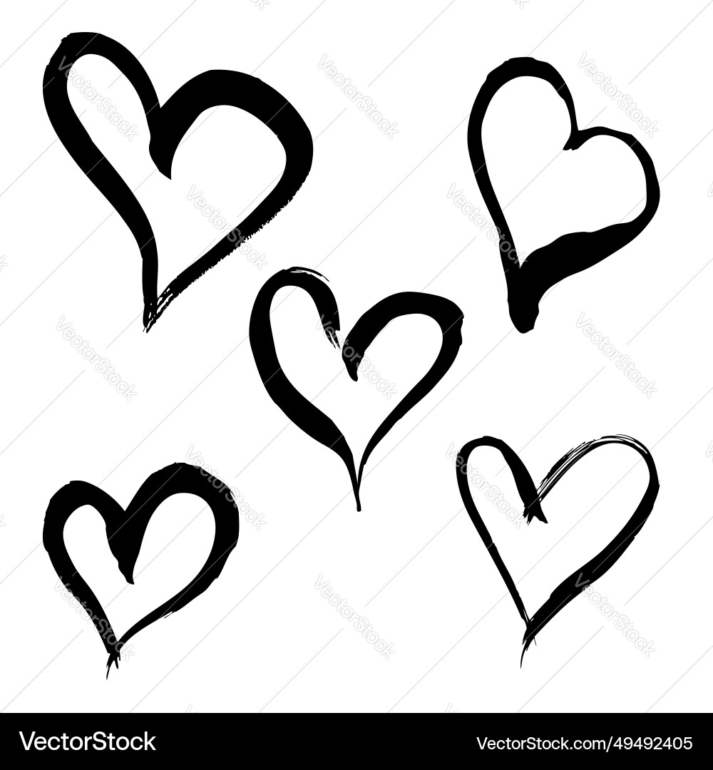 Five hearts love shape brush stroke black icon Vector Image
