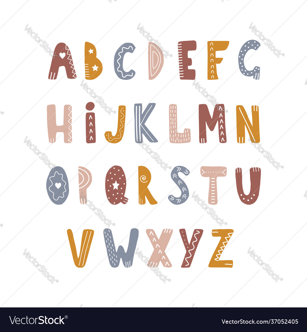 Hand drawn alphabet in boho style cute letters Vector Image
