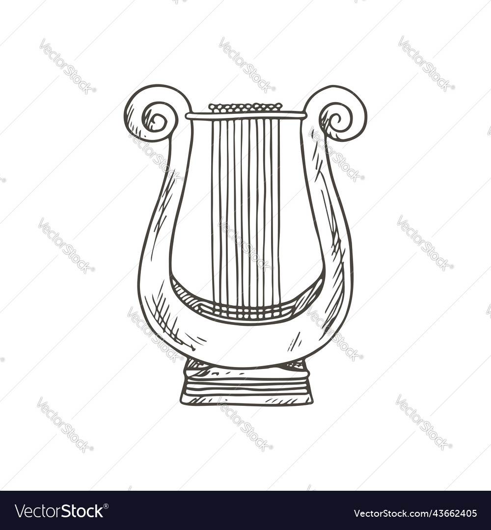 Harp isolated stringed musical instrument sketch Vector Image