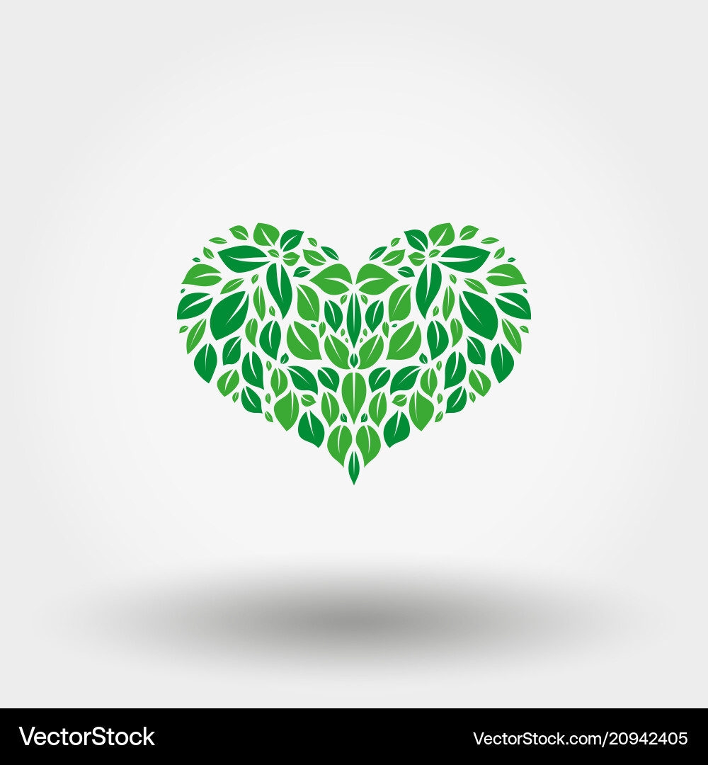 Heart green leaves icon flat Royalty Free Vector Image