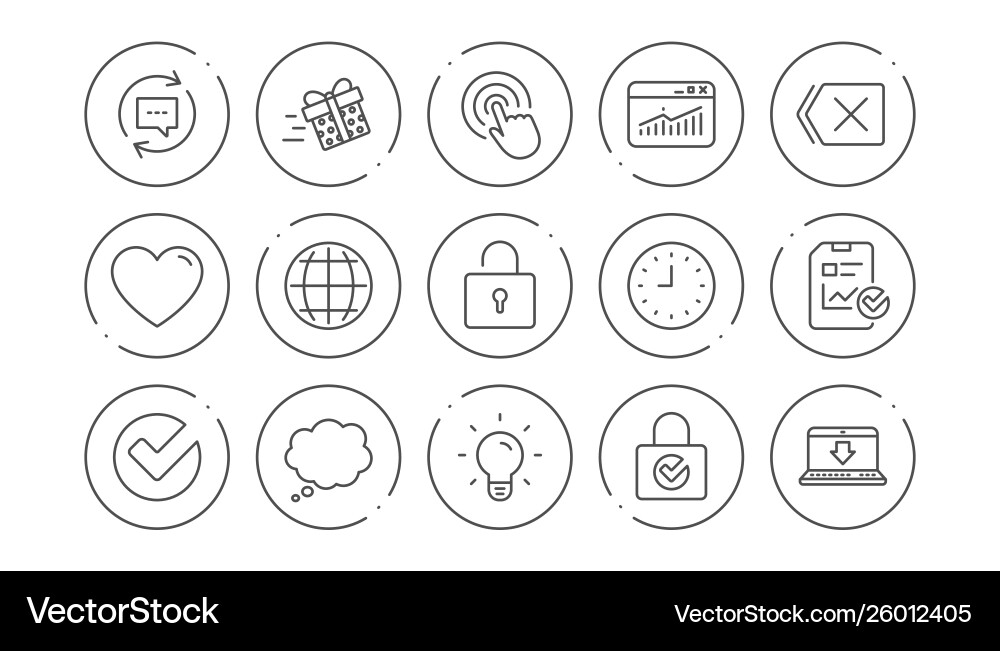 Report time and globe line icons statistics Vector Image