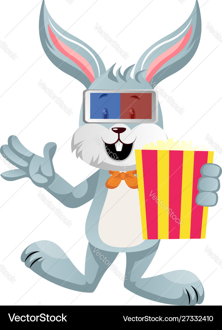 Bunny with popcorn on white background Royalty Free Vector