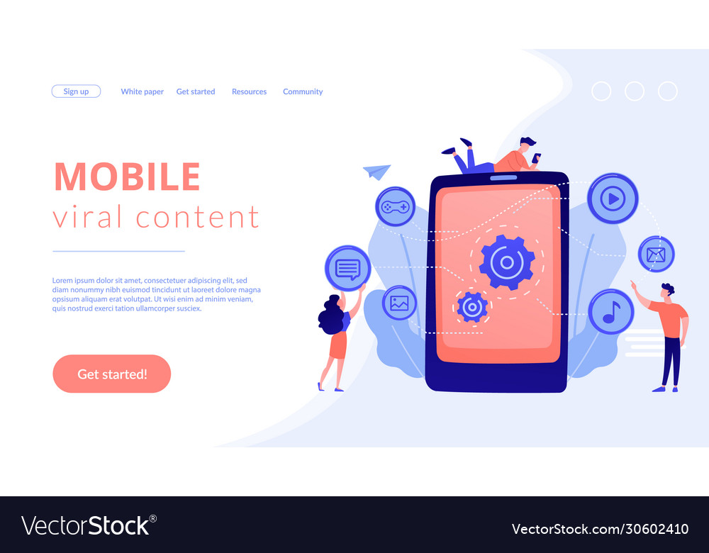 Mobile content concept landing page Royalty Free Vector