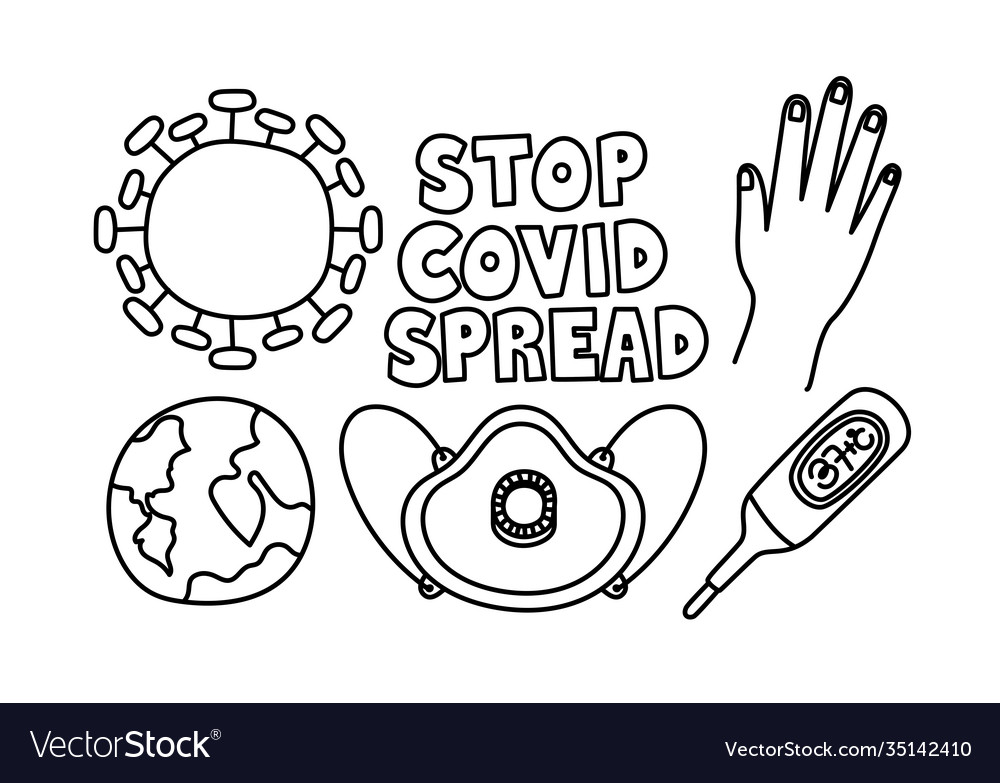 Set covid19 doodle line on white background Vector Image