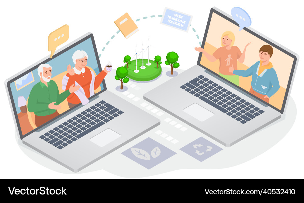 Virtual meeting or video communication on laptop Vector Image