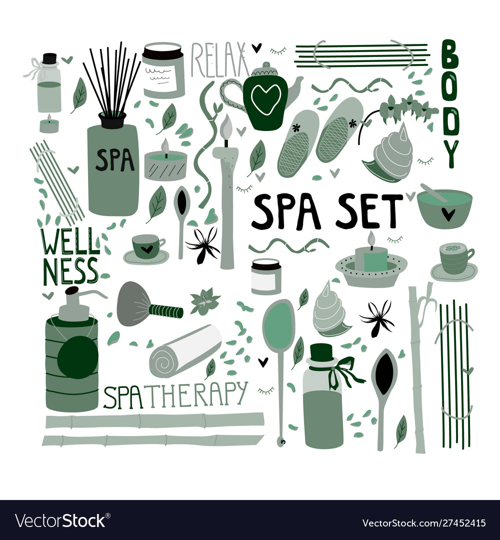Doodle set spa elements Royalty Free Vector Image