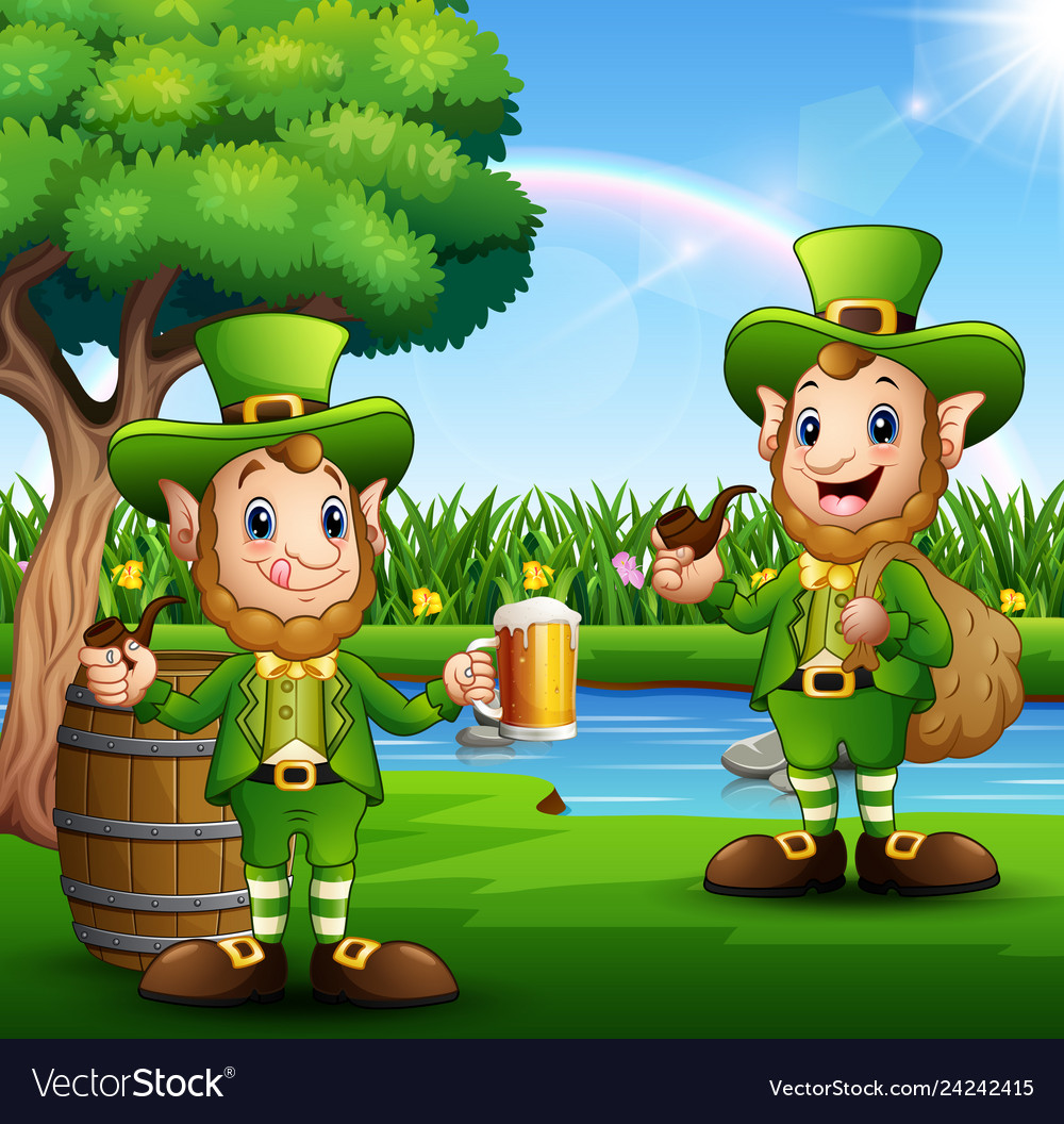 Happy saint patricks day leprechaun in the park Vector Image