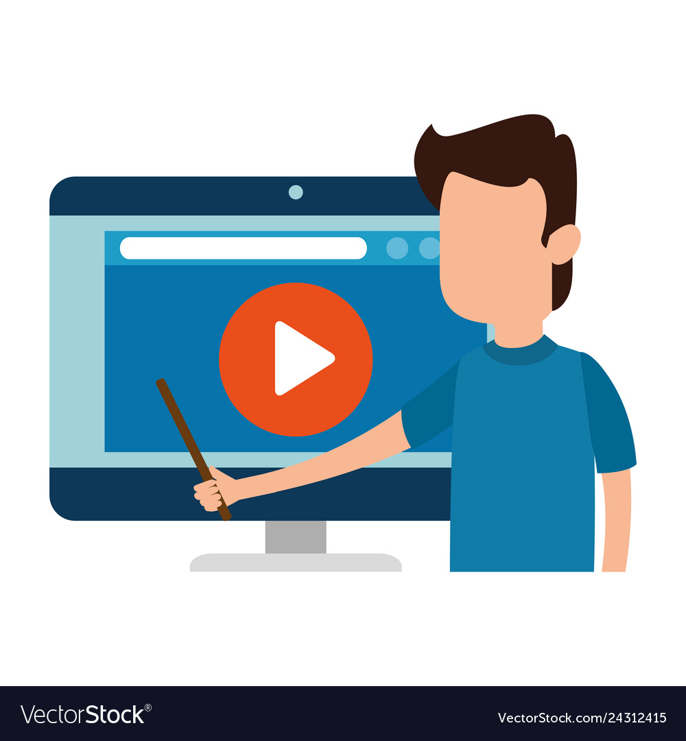 Man teaching with computer and media player Vector Image