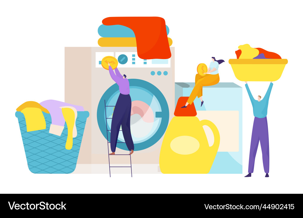 People together work laundry service tiny Vector Image