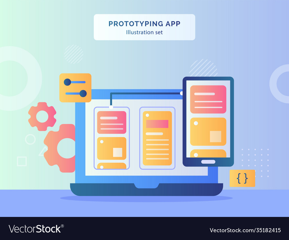 Prototyping app set user interface on computer Vector Image