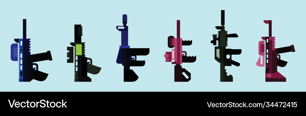 Set gun cartoon icon design template Royalty Free Vector