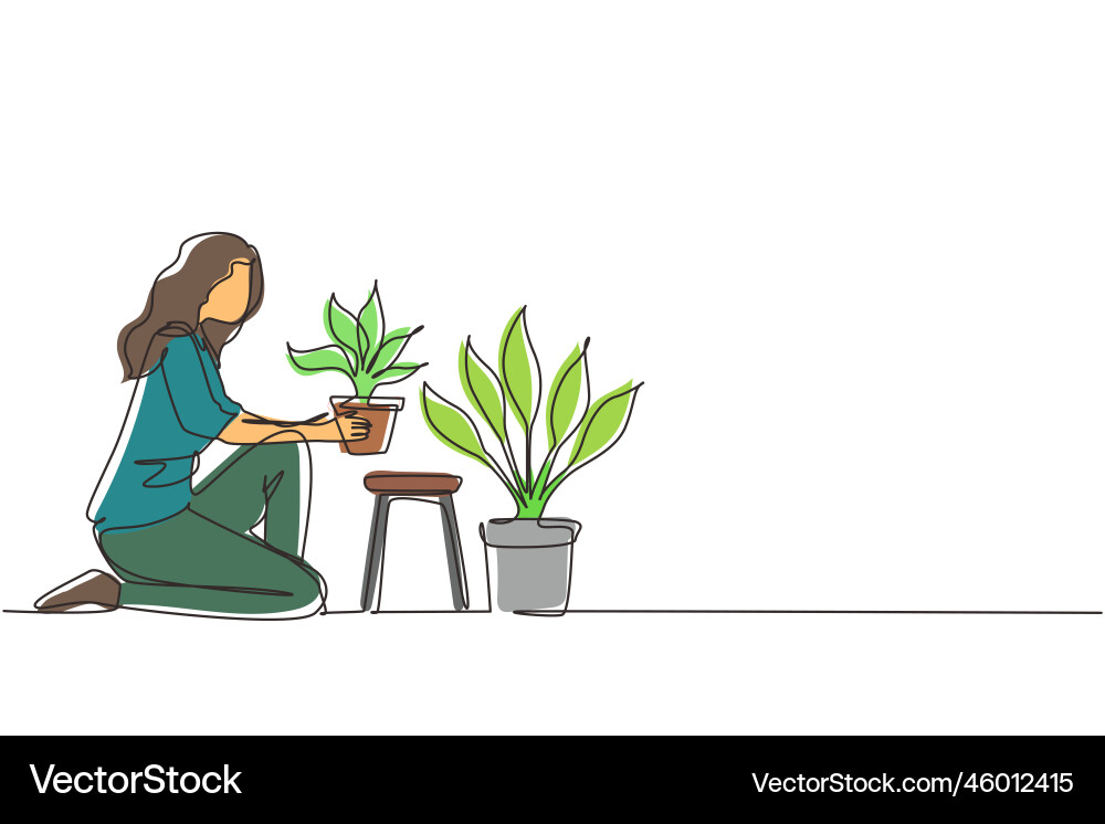 Single continuous line drawing young woman worker Vector Image