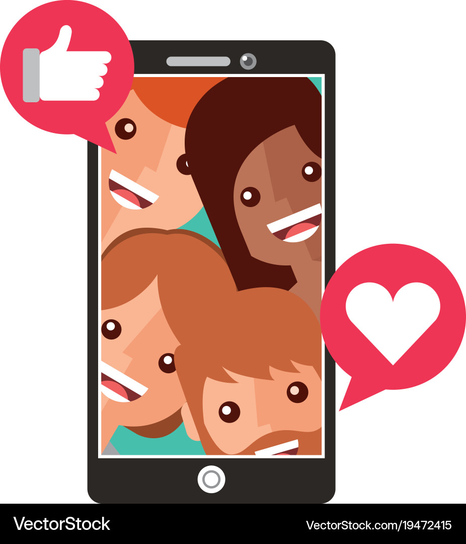Smartphone with community and emoticons Royalty Free Vector